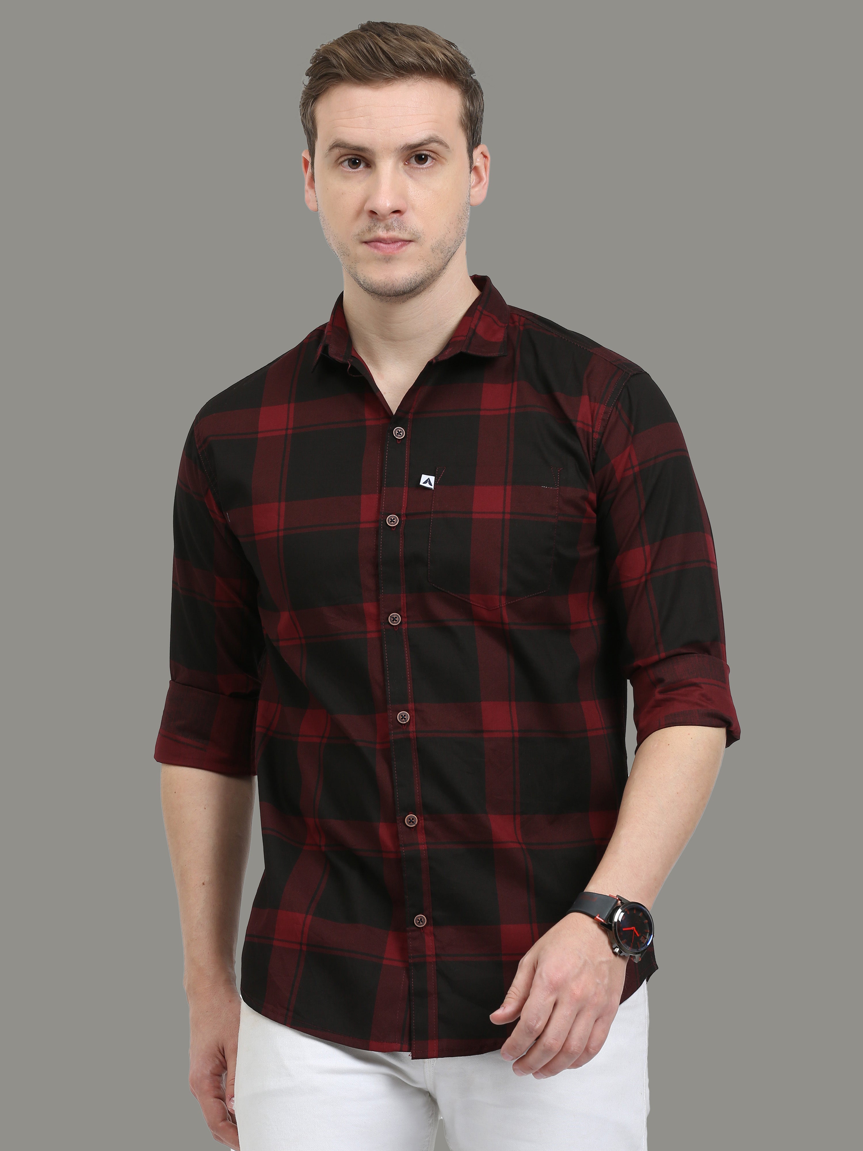 Buy Plaid Mens Red Check Shirt for Men Online Regular Fit